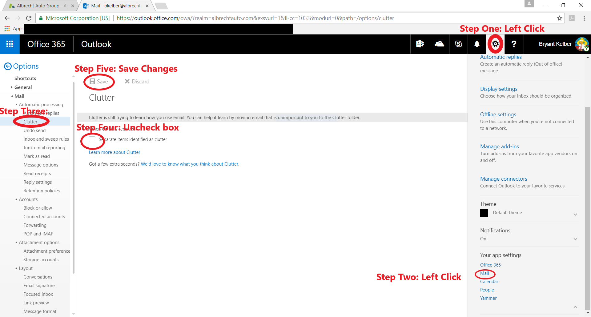 Disabling the Clutter Filter in O365 – Albrecht Auto Group